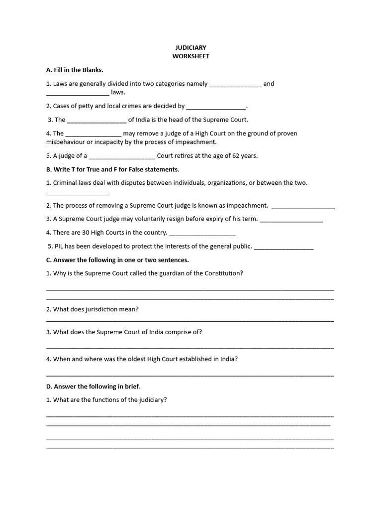 Judiciary Worksheet | PDF