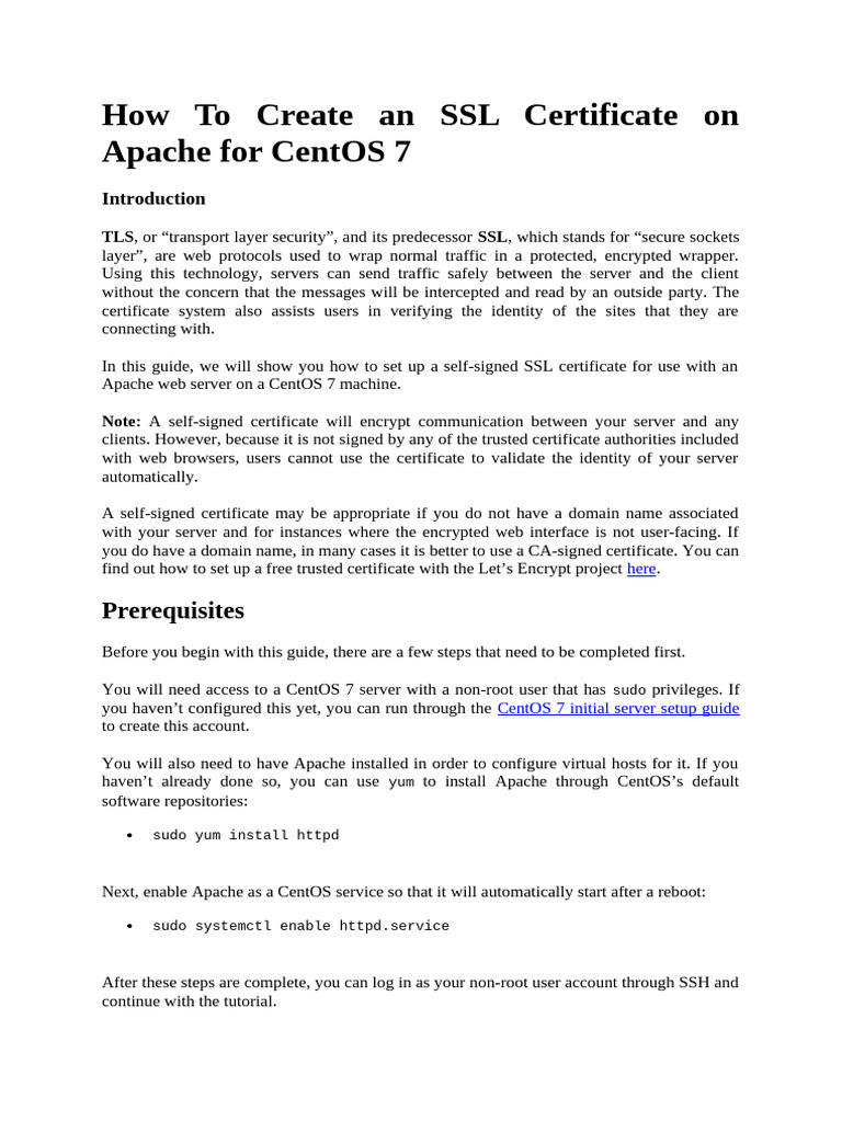 How To Create An SSL Certificate On Apache For CentOS 7 | PDF | Public Key Certificate ...
