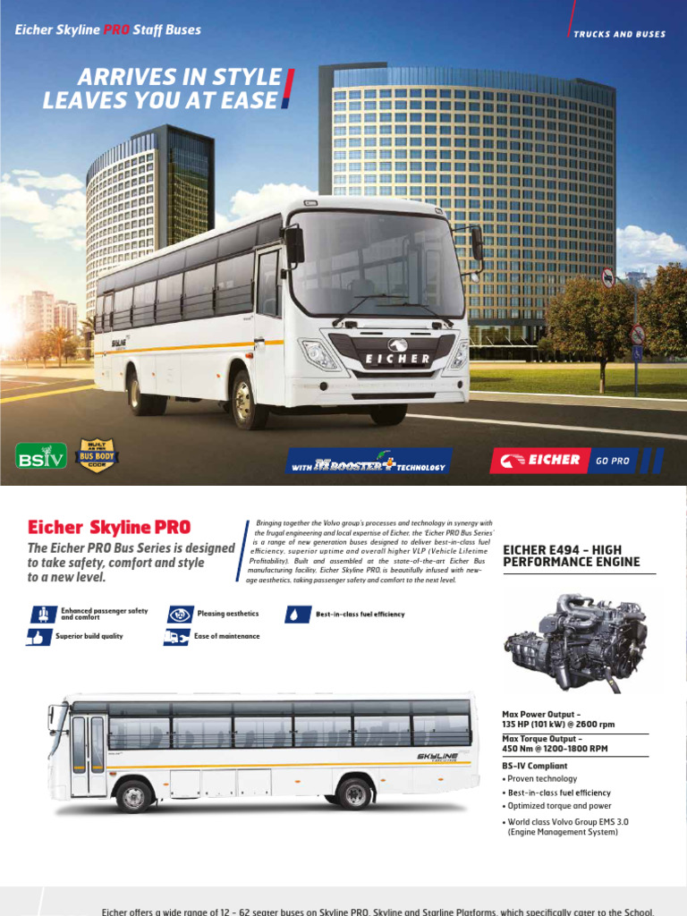 Eicher Skyline PRO 3008 Bus Overview | PDF | Bus | Engines