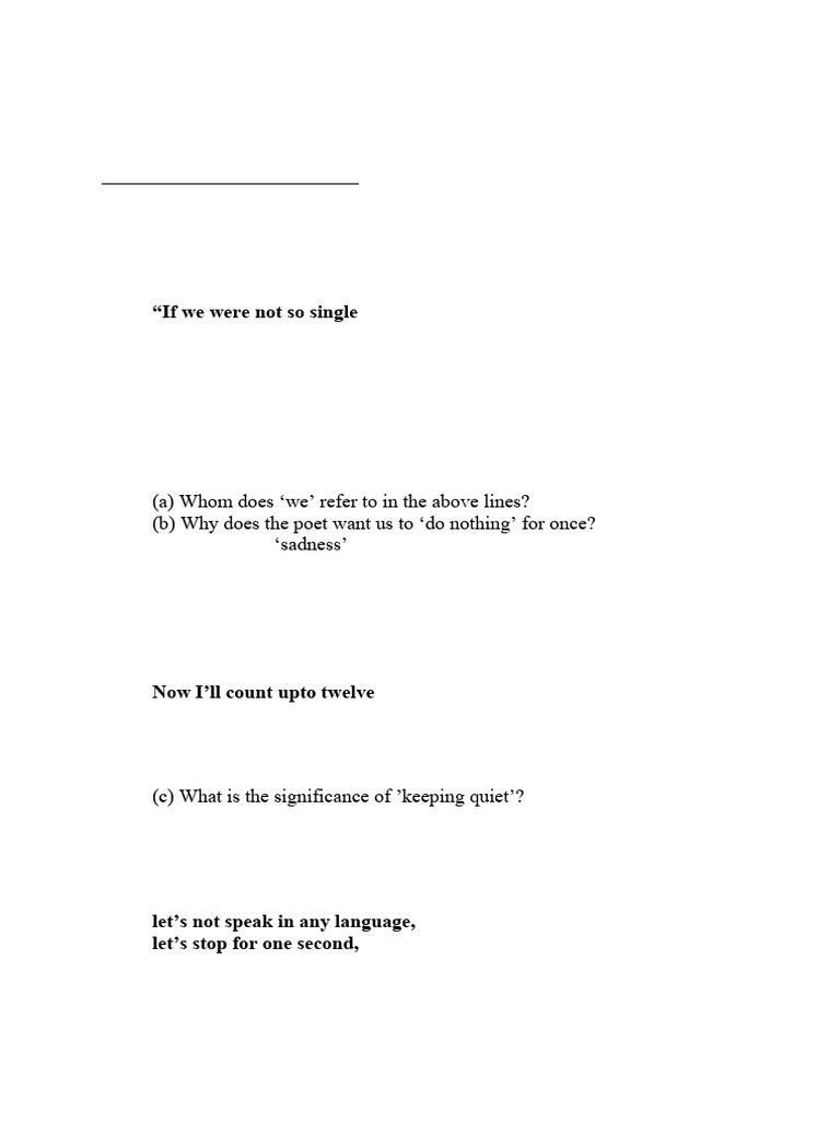 May - Class Xii - Worksheet - 7 - Keeping Quiet | PDF