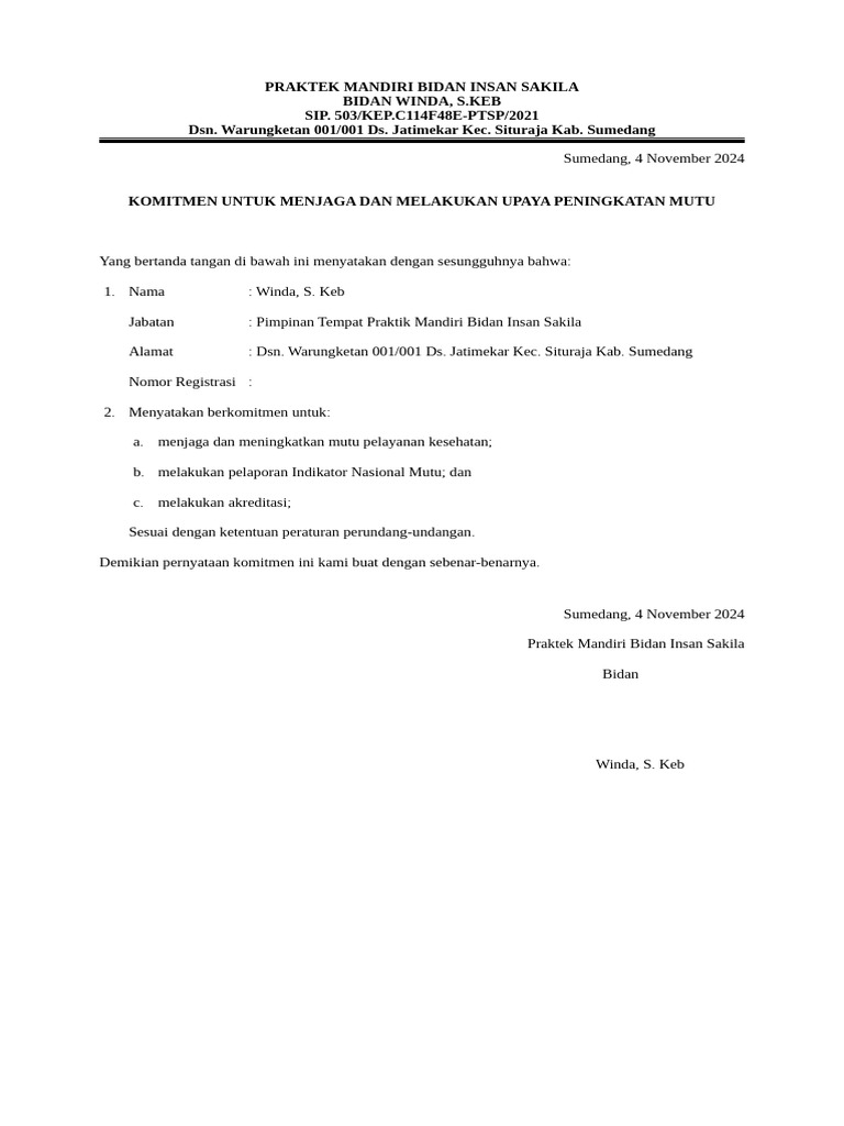 Surat Pernyataan Mutu | PDF