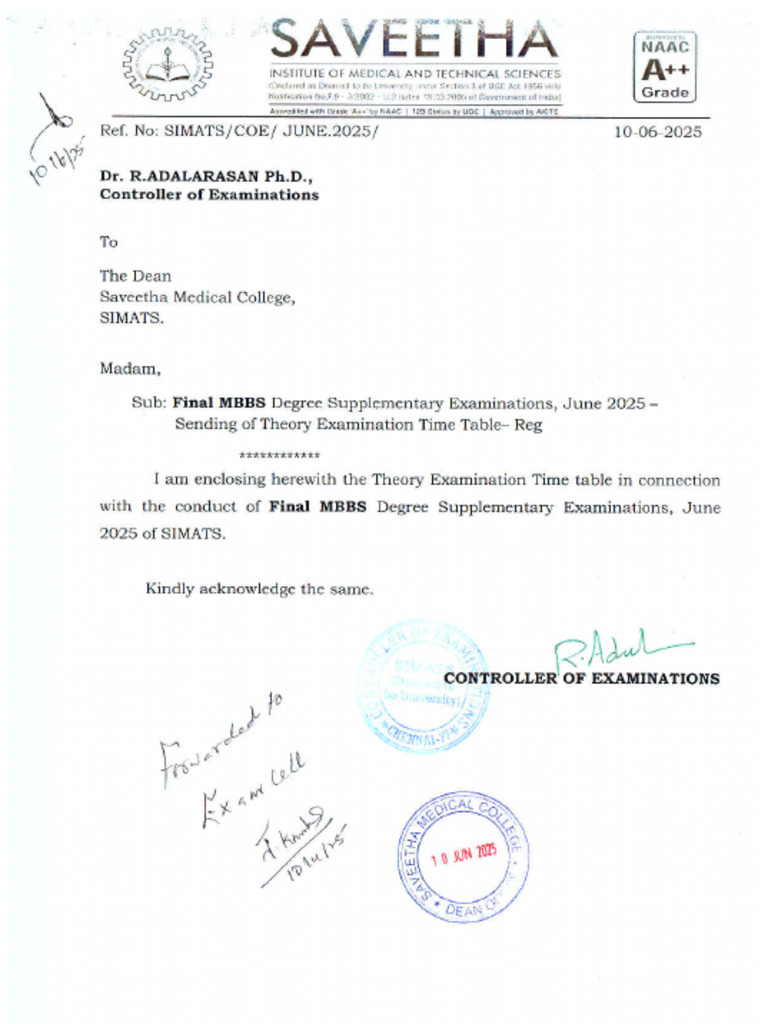 Final MBBS Supple Theory Exam Schedule | PDF