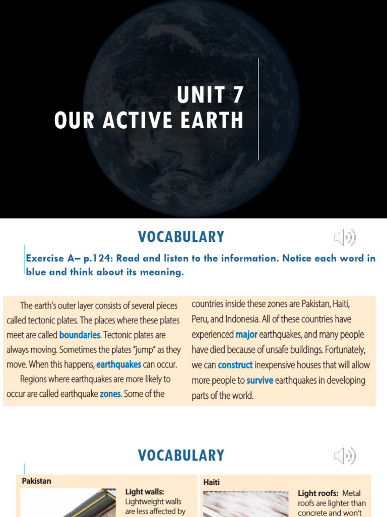 Vocabulary and Exercises on Earthquakes | PDF | Tropical Cyclones | Volcano