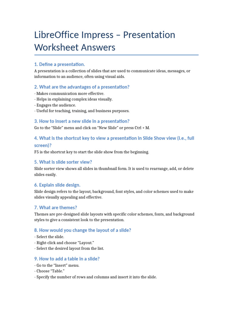 LibreOffice Impress Presentation Answers | PDF | Page Layout | Software