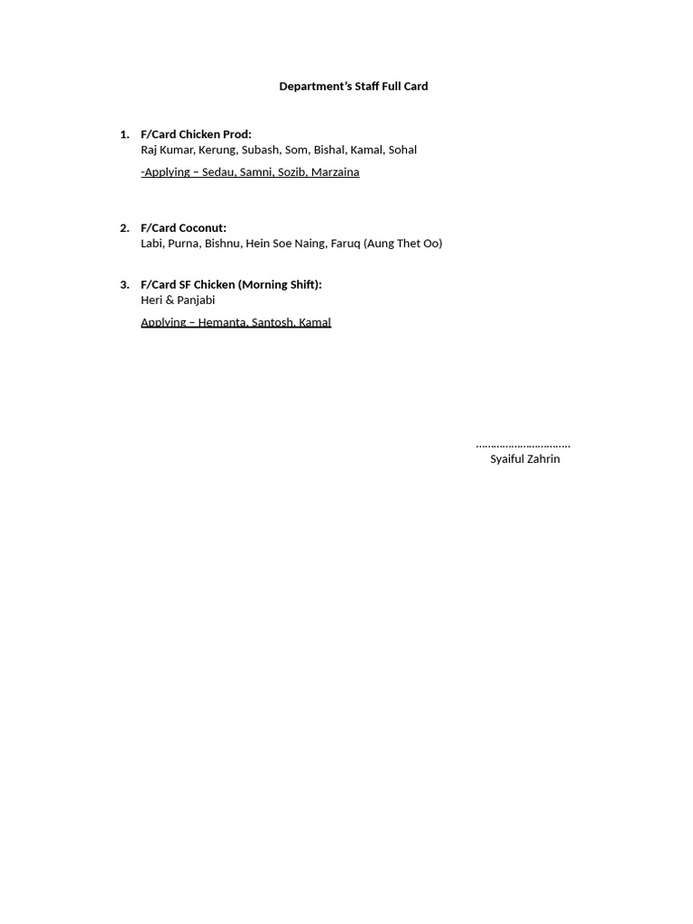 Department Staff Full Card Summary | PDF