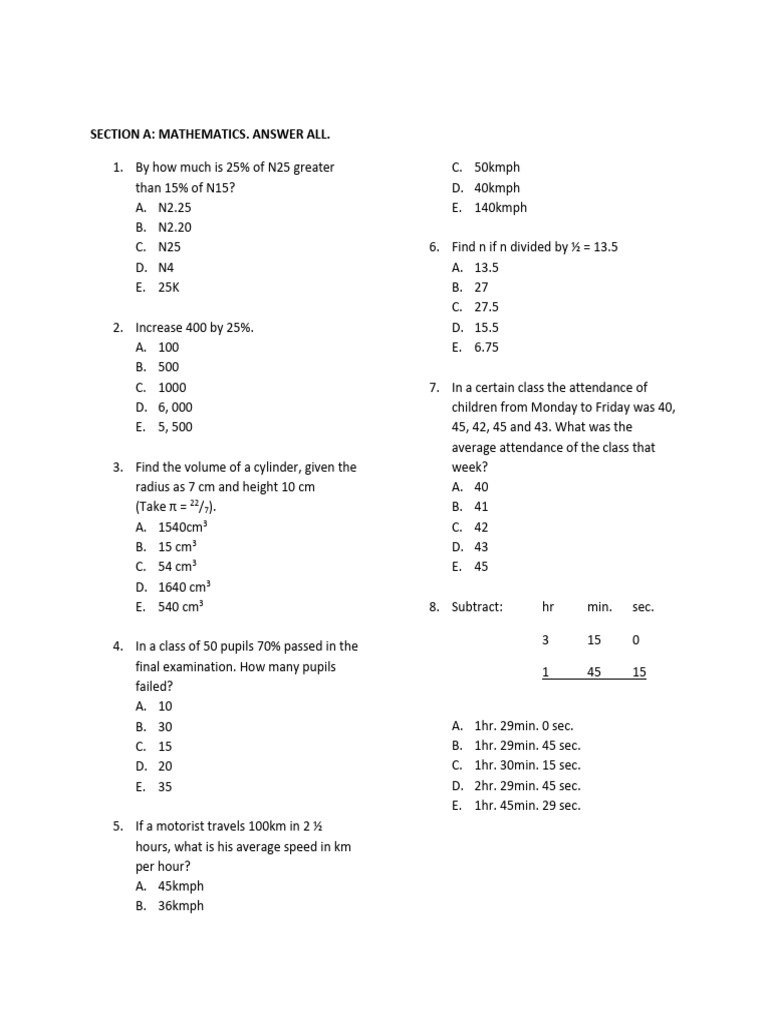 Mathematics Entrance Exam Questions | PDF | Elementary Mathematics ...