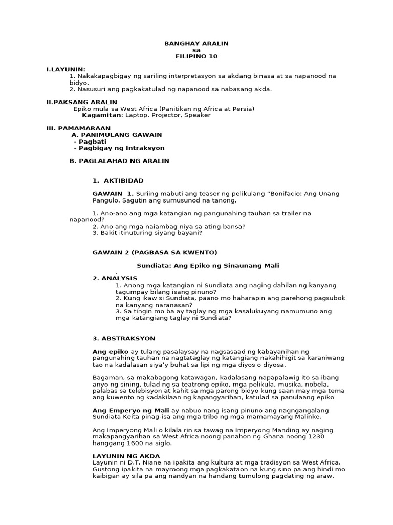 COT - Filipino 10 | PDF