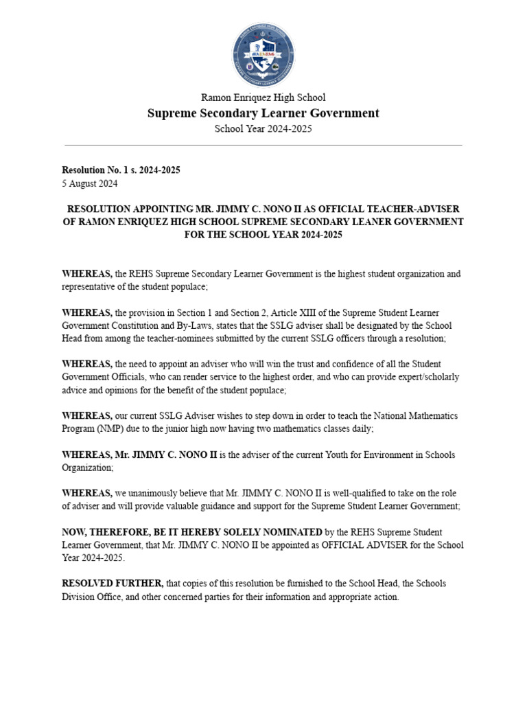 Resolution No. 1 S. 2024-25 | PDF | Political Charters | Justice