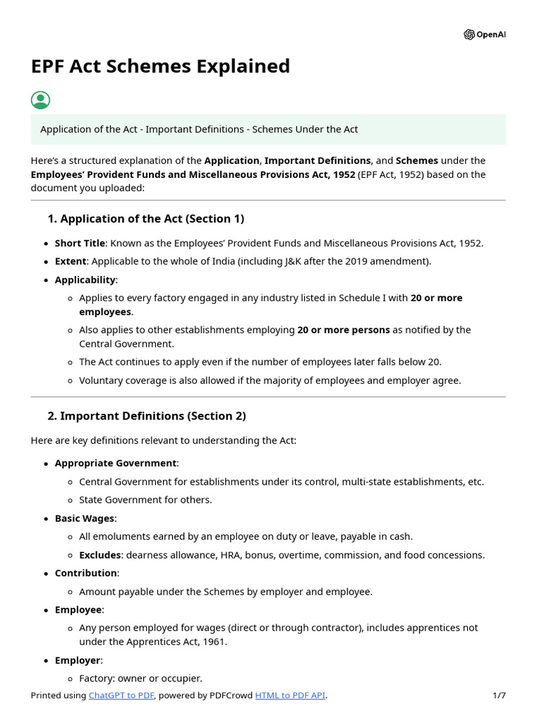 EPF Act Schemes Explained | PDF | Pension | Employment