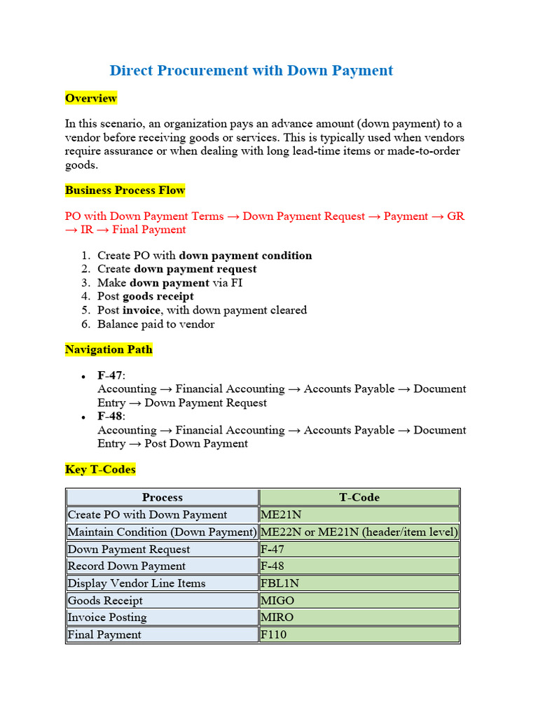 Direct Procurement with Down Payment Guide | PDF | Accounts Payable ...