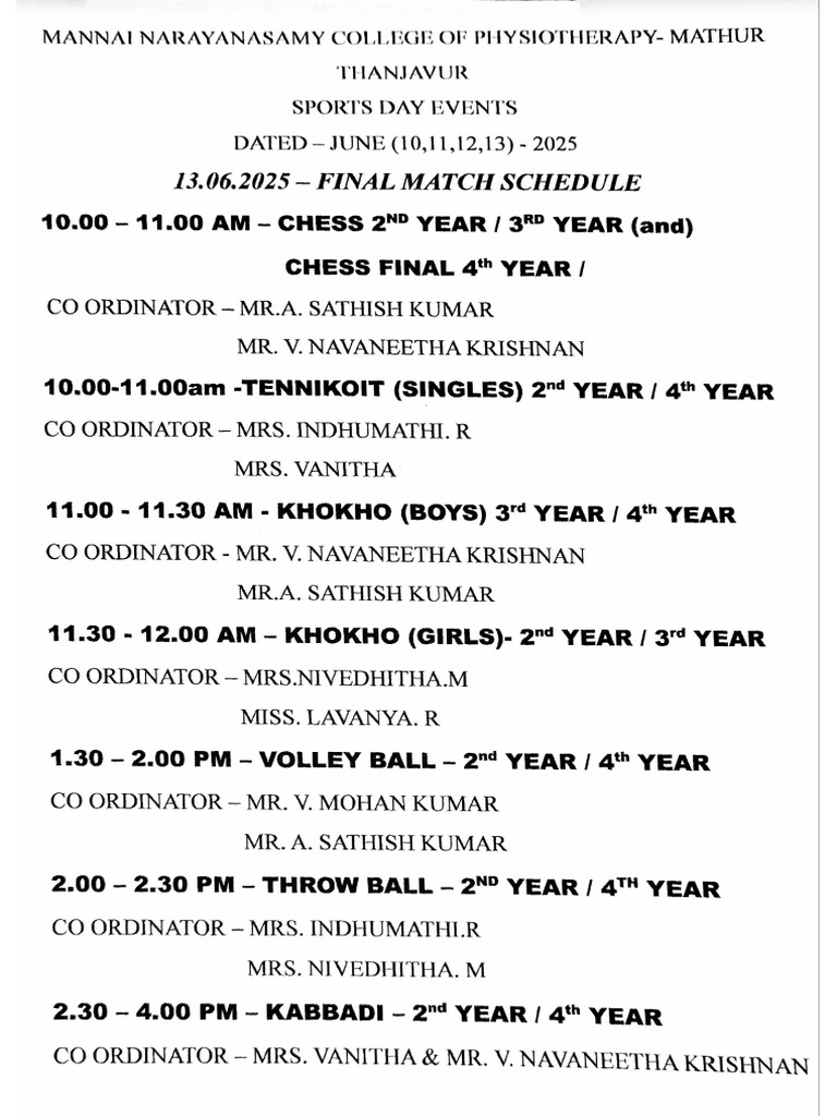 Final Match Schedule | PDF