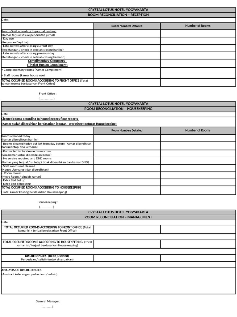 Rooms Reconciliation Report | PDF | Cleaning | Domestic Life