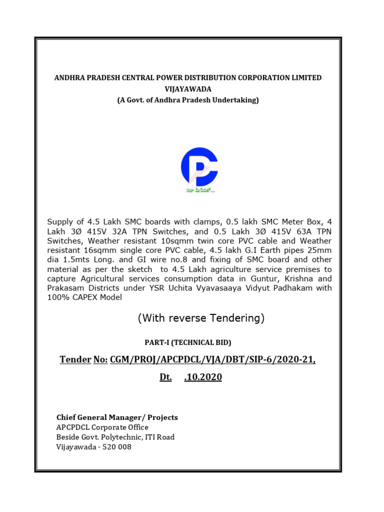 APCPDCL DBTSIP No6 Allied Materials Bid Document | PDF | Credit | Finance & Money Management