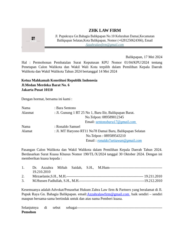 Surat Pemohon Final b2 | PDF