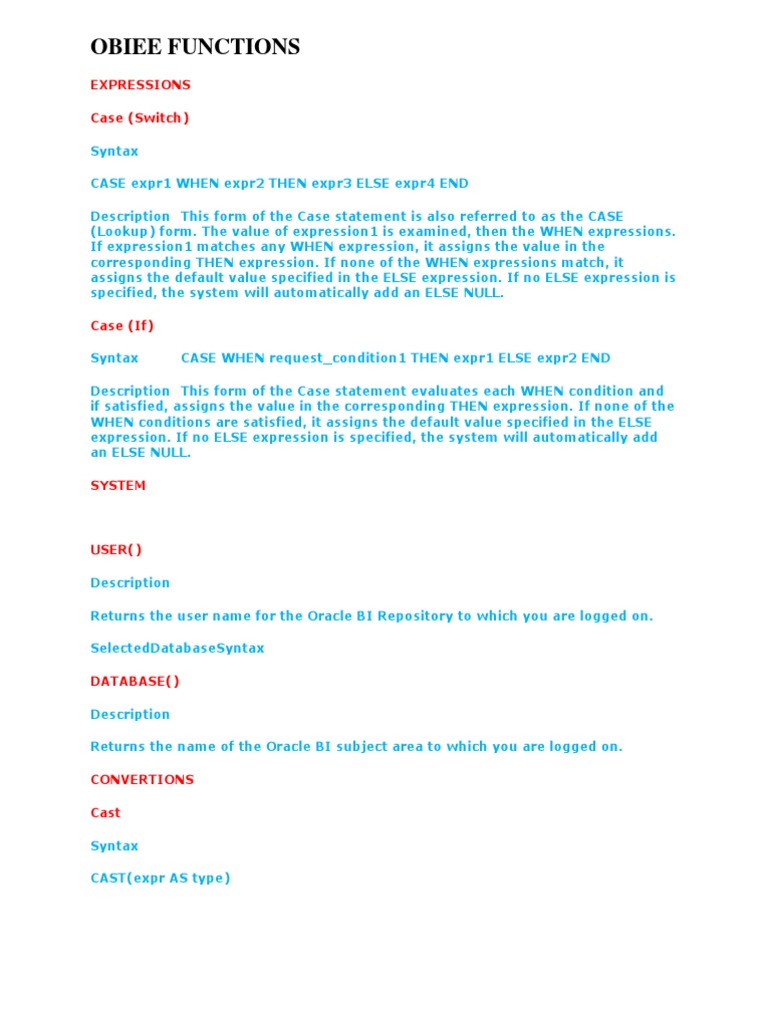 Obiee Functions | PDF | Trigonometric Functions | String (Computer Science)