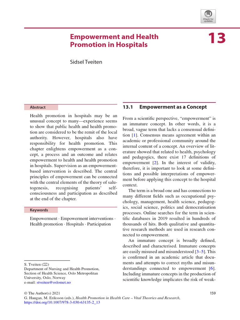 Chapter 13-Empowerment and Health Promotion in Hospitals | PDF ...