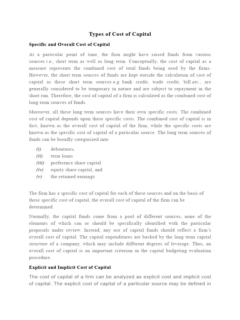 Types of Cost of Capital Explained | PDF | Cost Of Capital | Retained ...