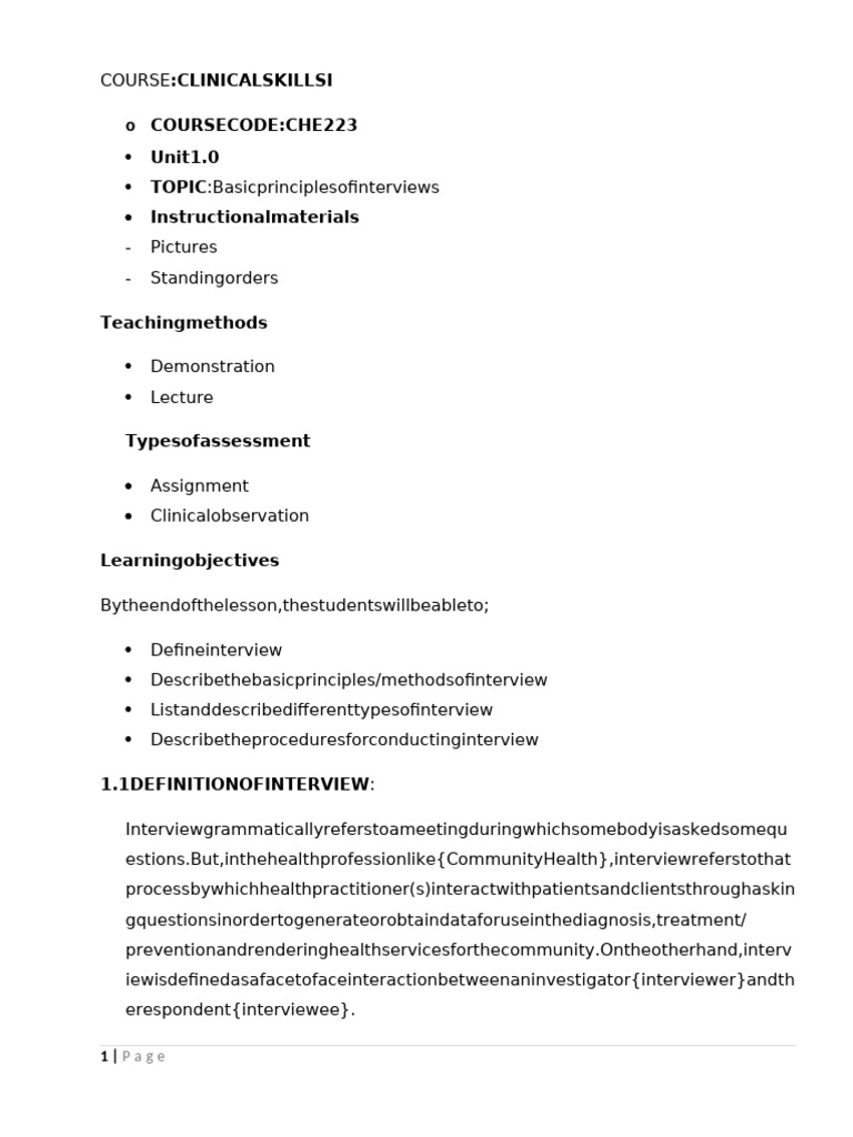 Che 223 Clinical Skills I-1-1 | PDF | Medical Specialties