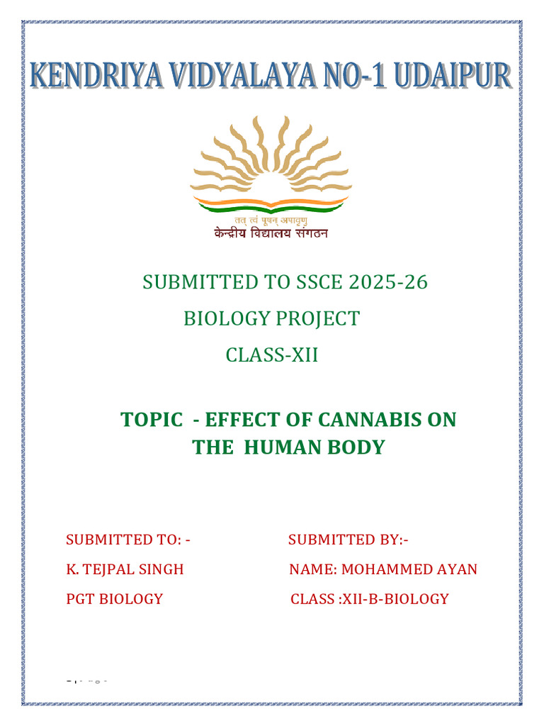 Ayan Bio Investigatory Project Front Page | PDF | Cannabis (Drug) | Psychosis