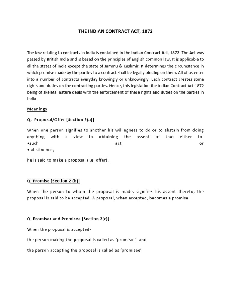Overview of Indian Contract Act, 1872 | PDF | Offer And Acceptance ...