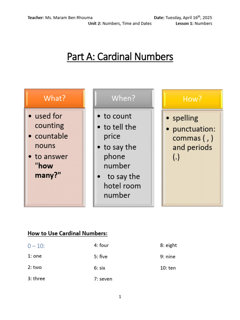 Cardinal Numbers Lesson | PDF | Pound Sterling | International Trade
