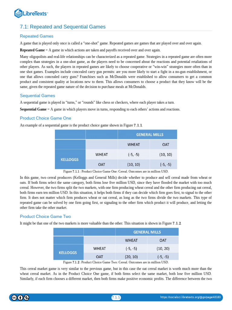 7.1! Repeated and Sequential Games | PDF | Oat | Cereals