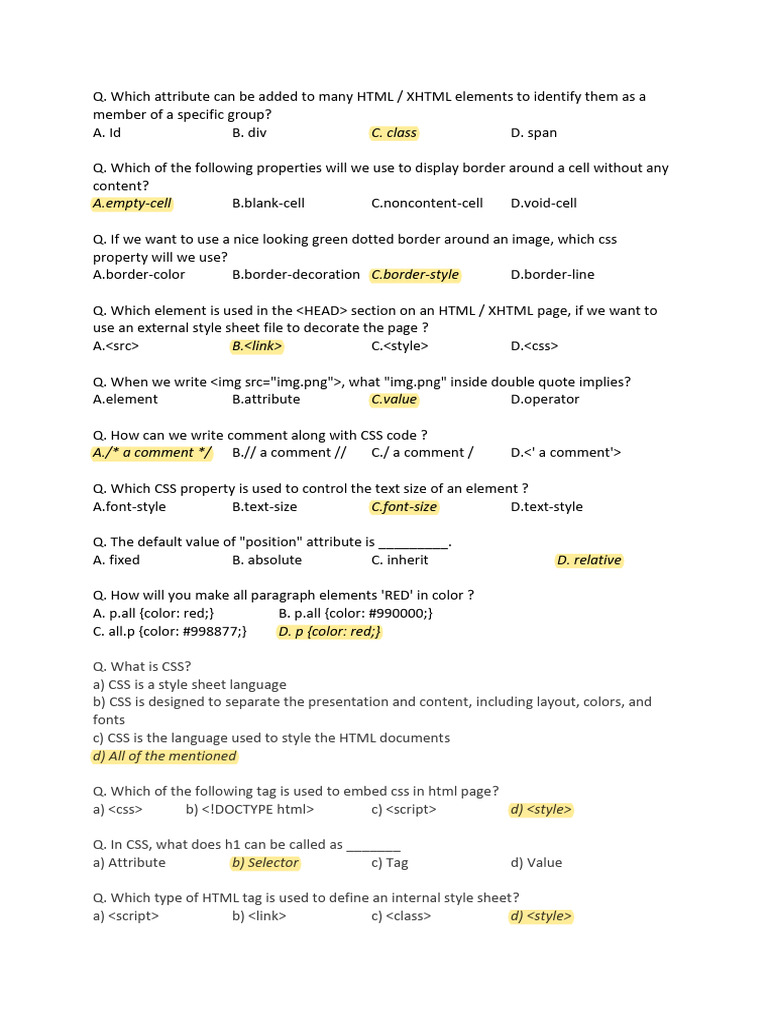 IT Objective Questions Set-3 W - 5186587 | PDF | Html | Software ...