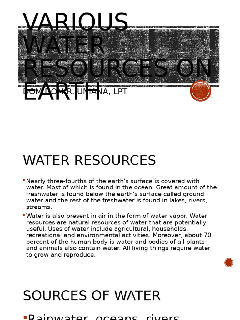 Various Water Resources On Earth | PDF | Water | Fresh Water