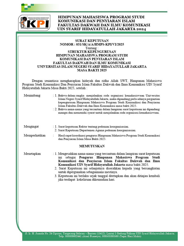 031.SK Kepengurusan HMPS-KPI 2025-1 | PDF