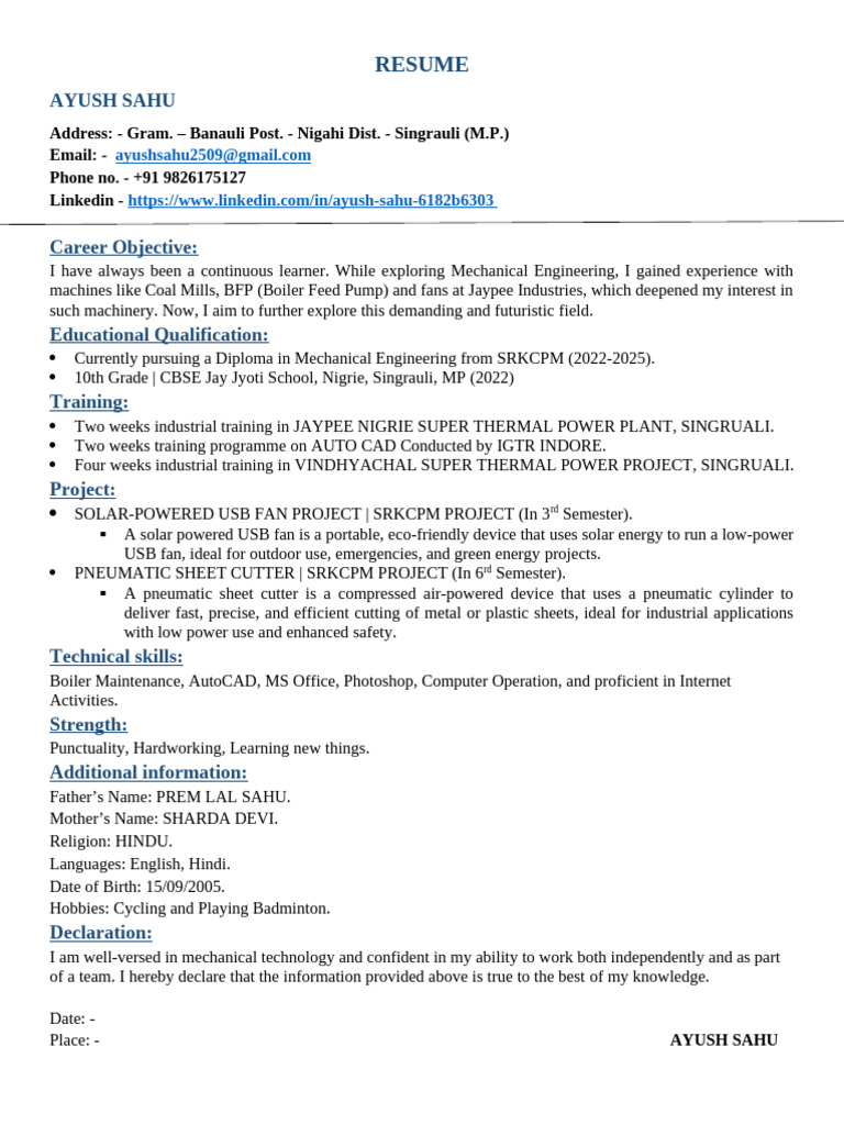 Aysh Sahu Curriculum Vitae-4 | PDF