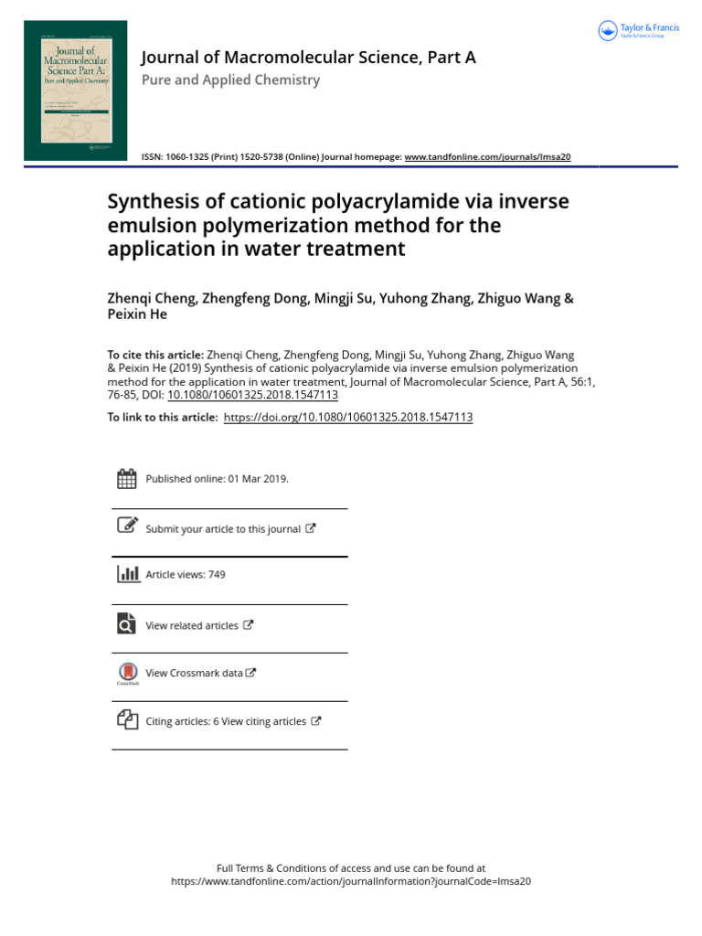 Synthesis of Cationic Polyacrylamide via Inverse Emulsion ...