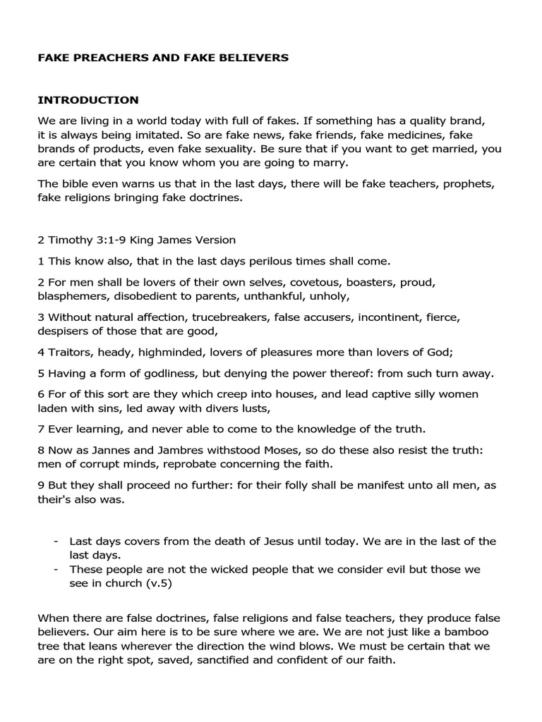 Identifying Fake Believers Today | PDF | Jesus | Abrahamic Religions