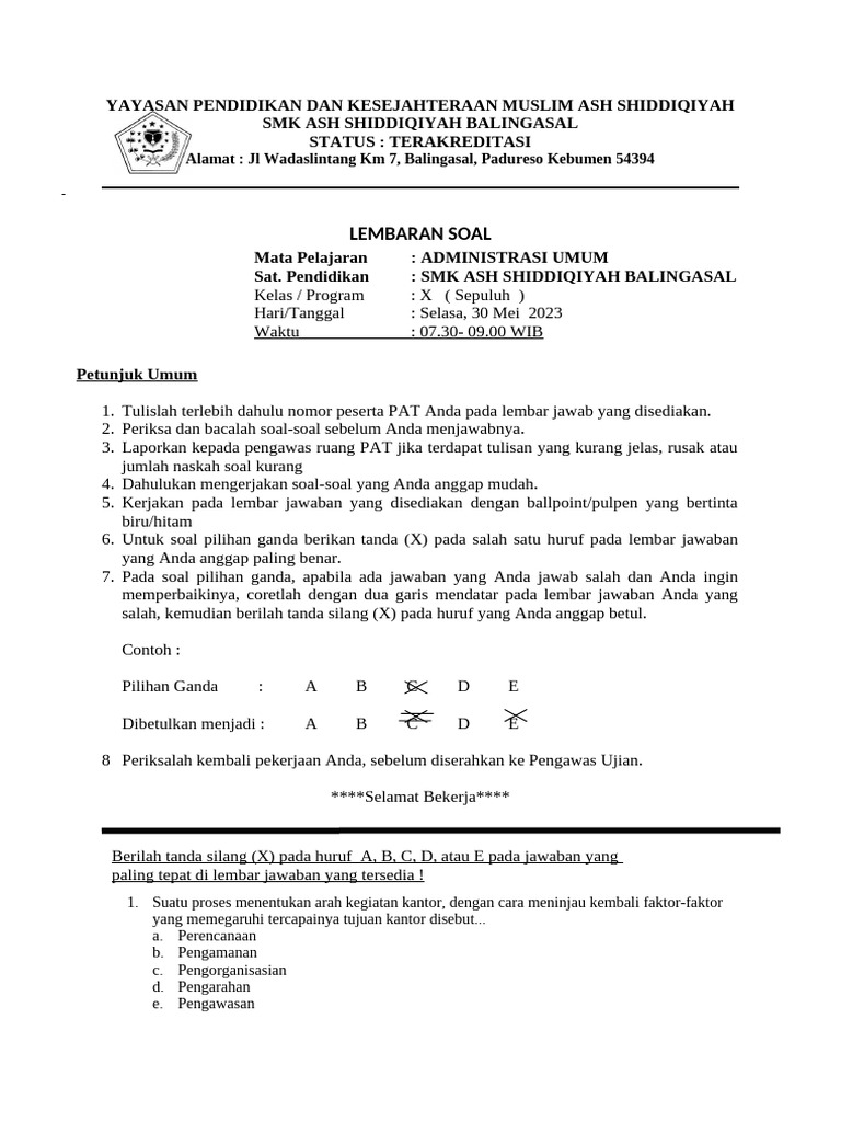 Soal PAT Adm - Umum | PDF