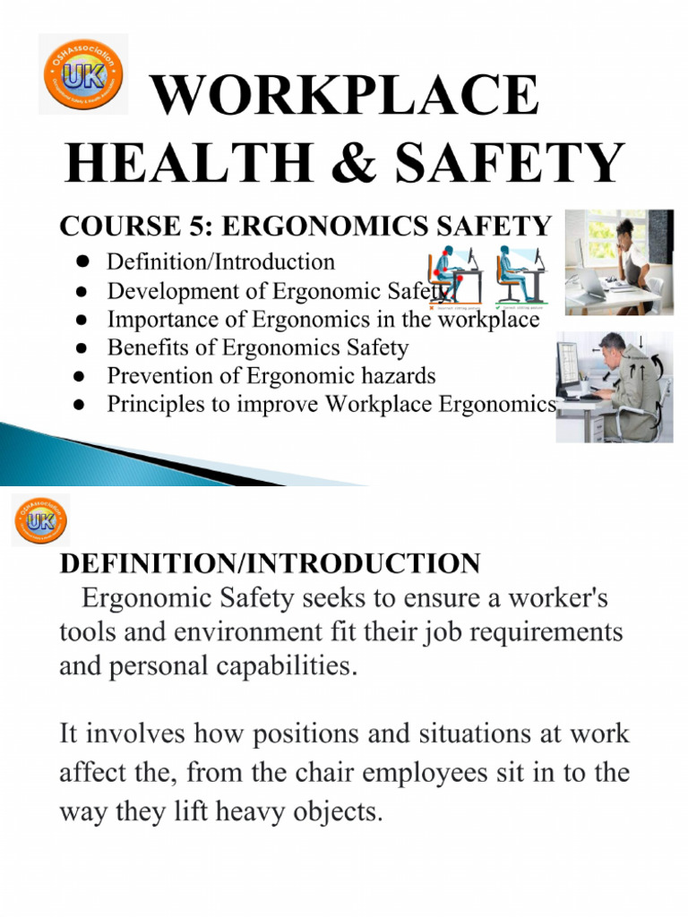 Oshassociation Uk Workplace Health Safety Course 5 - Ergonomics Safety | PDF