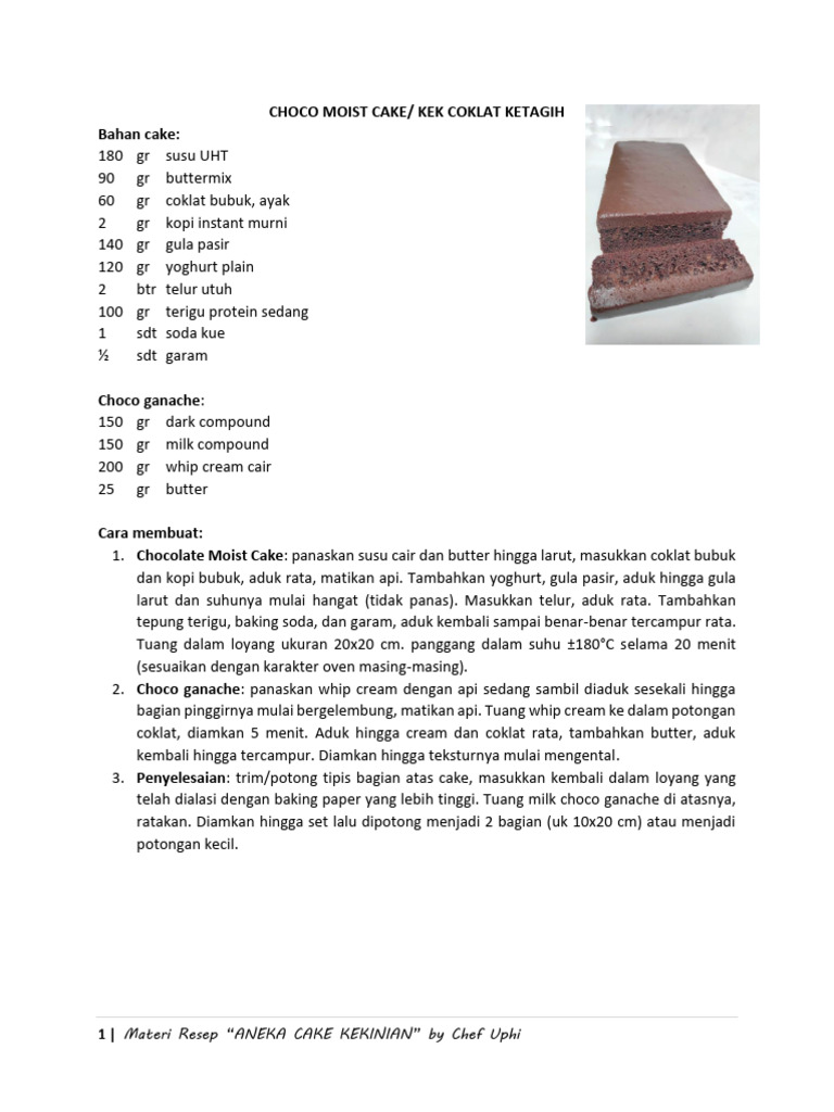 Resep Cake Kekinian oleh Chef Uphi | PDF