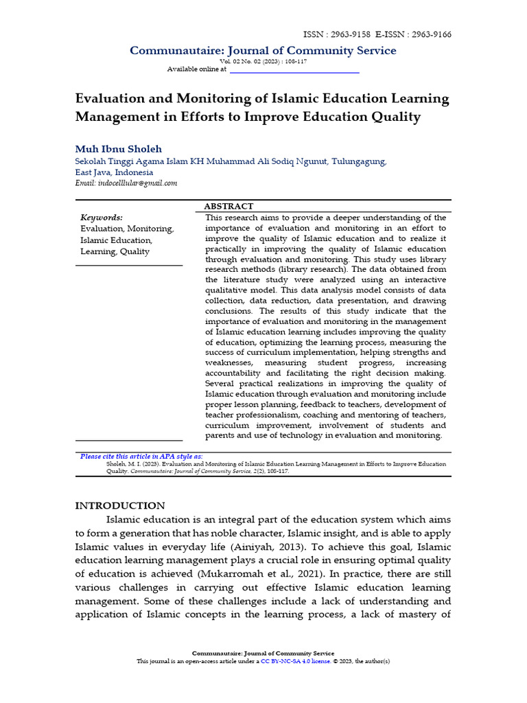 Evaluation and Monitoring of Islamic Education Learning Management in Efforts To Improve ...