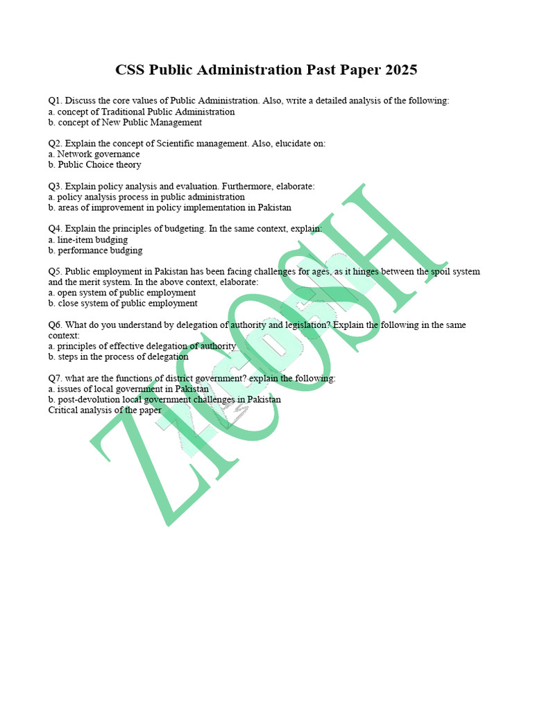 Public Administration Past Paper 2025 | PDF