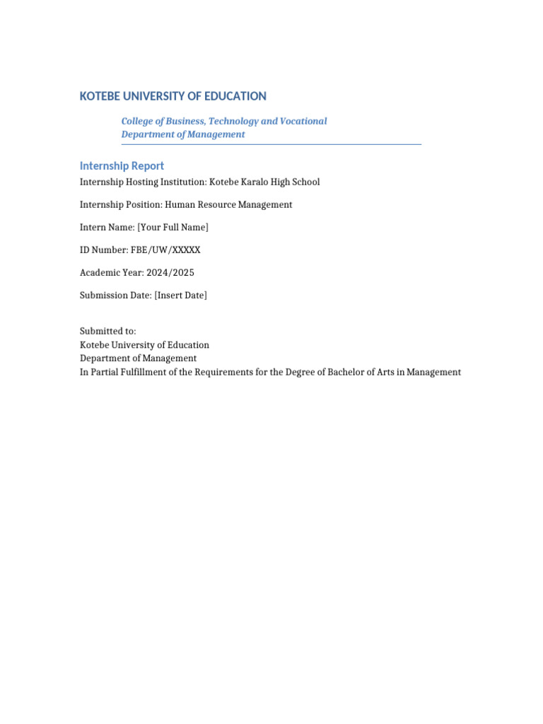 Kotebe Karalo Internship Report FULL | PDF | Human Resources | Human ...