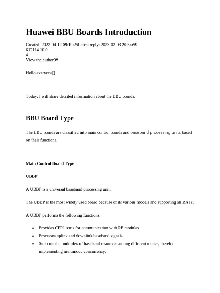 Overview of Huawei BBU Boards | PDF | Duplex (Telecommunications) | Lte ...