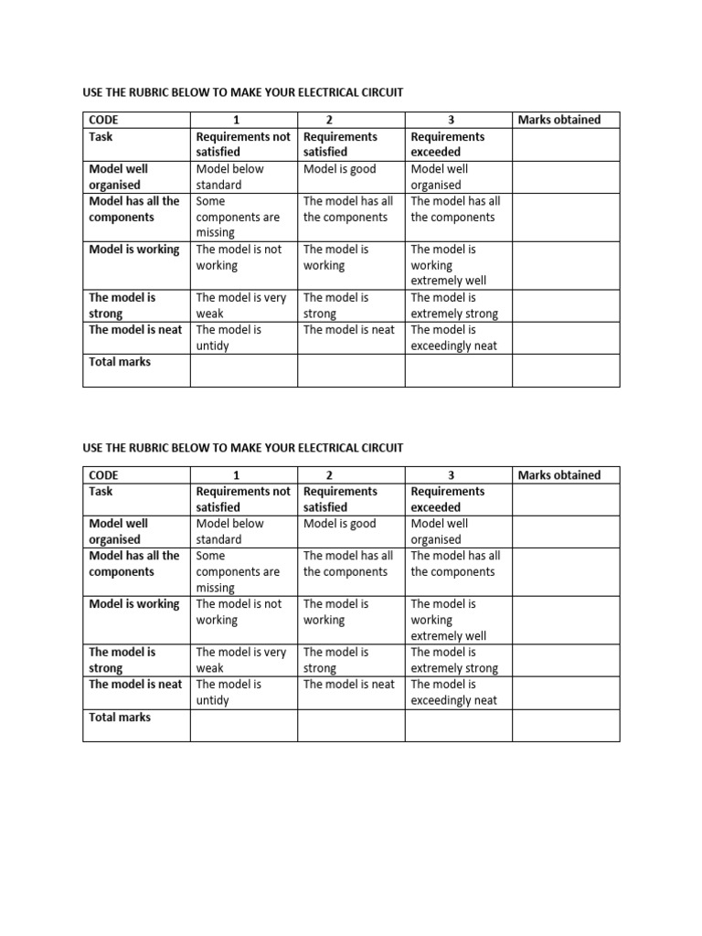 Grade 5 Electric Circuit Rubric | PDF