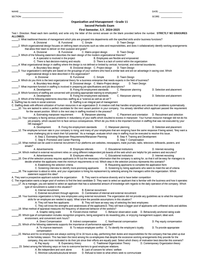 Org - 2nd Periodic Exam | PDF | Recruitment | Human Resources