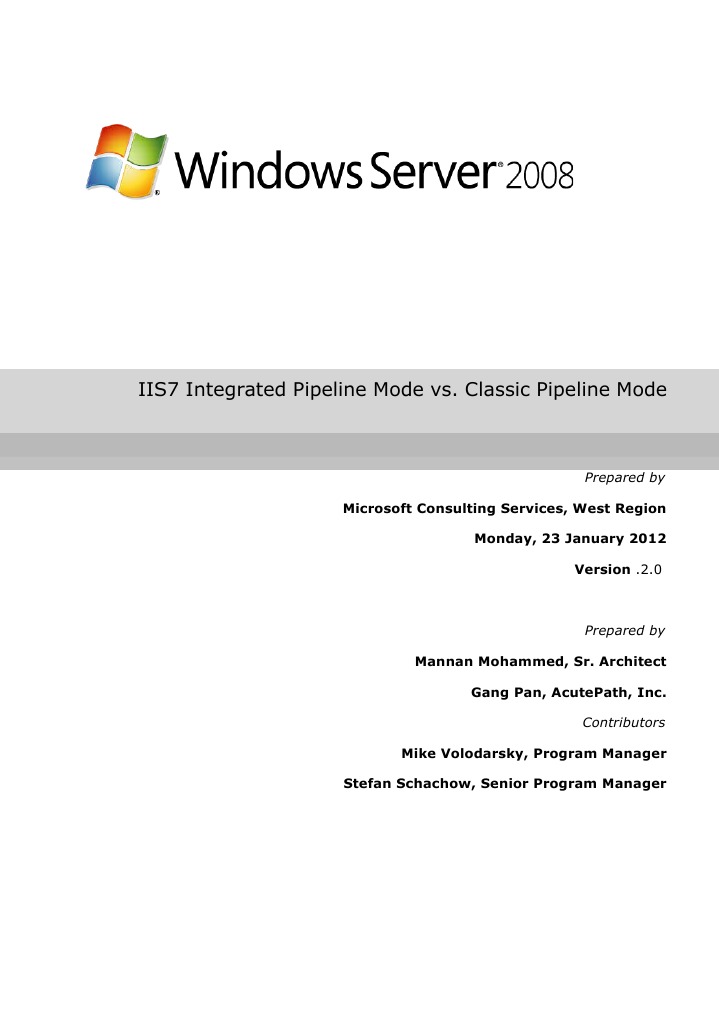 IIS7 Integrated Pipeline Mode vs. Classic Pipeline Mode | PDF ...