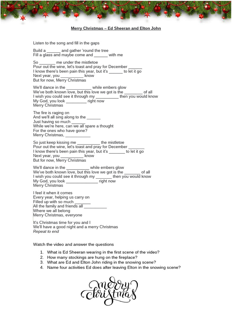 Merry Christmas Song Gap Fill A2 | PDF