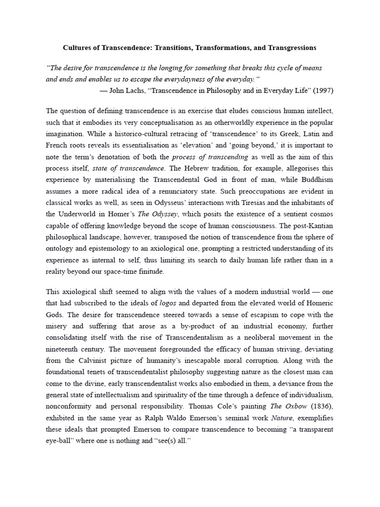 Concept Note For Cultures of Transcendence | PDF | Transcendence ...