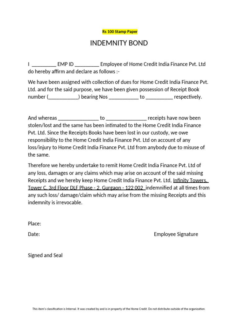 Indemnity Bond | PDF