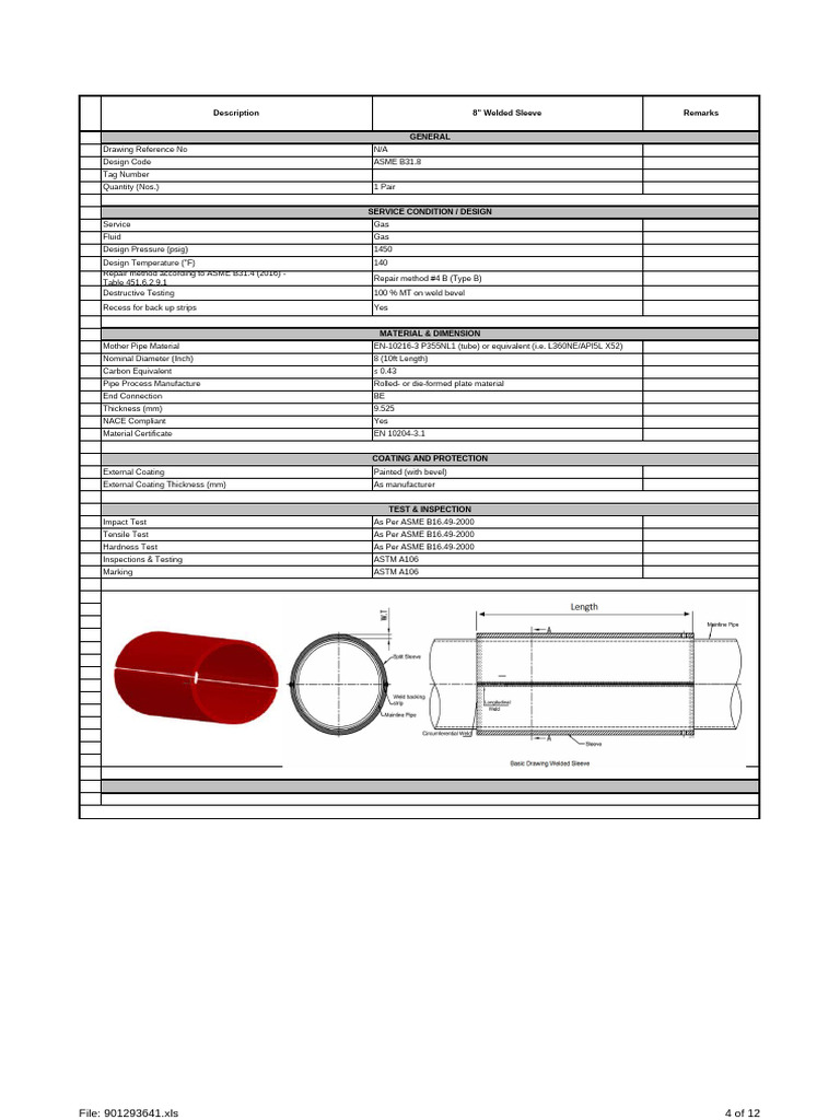 Welded Sleeve Specifications for Gas | PDF | Pipe (Fluid Conveyance ...