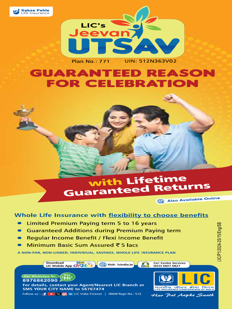LIC Jeevan Utsav Sales Brochure 771 | PDF | Insurance | Life Insurance