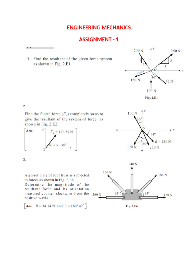 Engineering Mechanics Assignment -1 & 2 | PDF