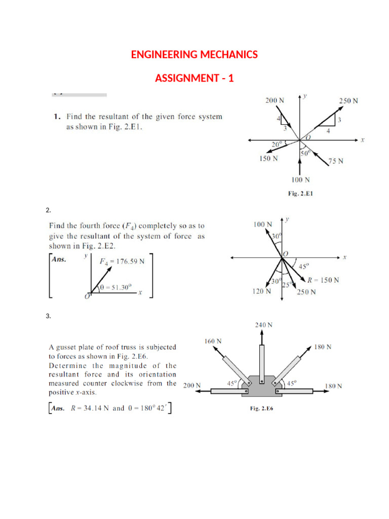 Engineering Mechanics Assignment-1 | PDF