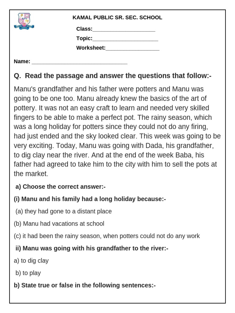Reading Comprehension Grade 4 Pt1 | PDF